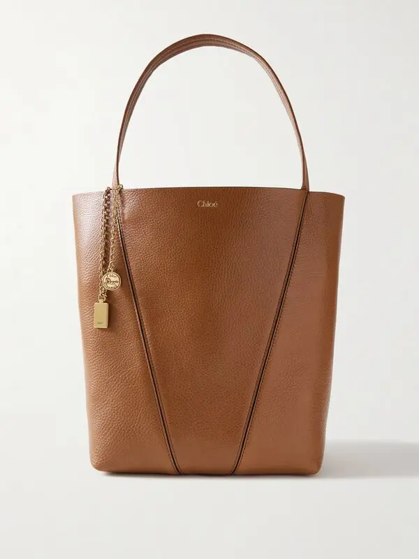 Chloé Spin Embellished Textured-leather Tote - Brown