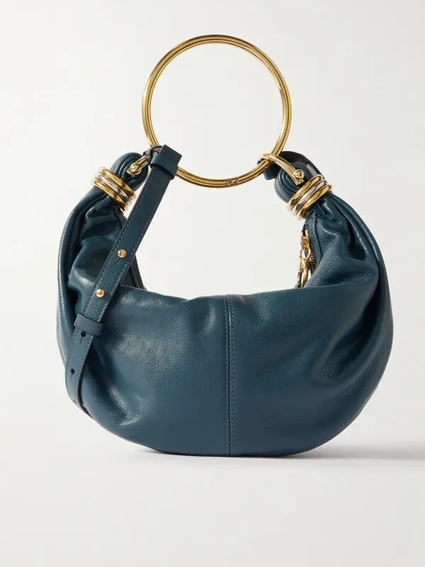 Chloé Bracelet Embellished Textured-leather Shoulder Bag - Blue