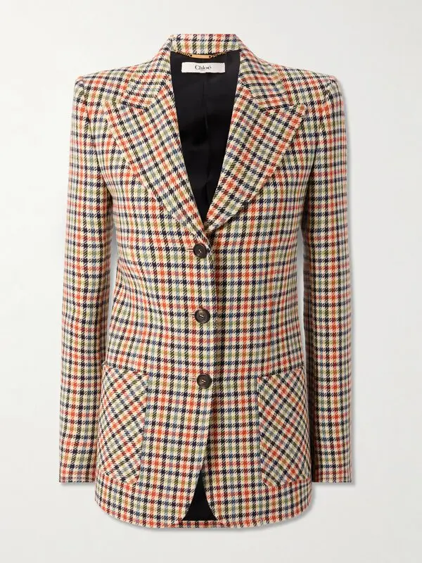 Chloé Checked Wool-blend Blazer - Gray
