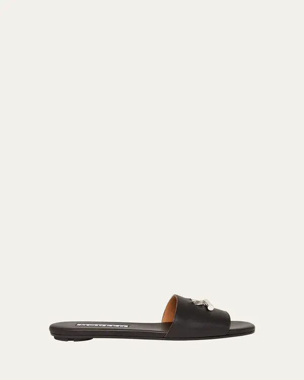 Alexander McQueen Leather Cross-bar Slide Sandals - Black/silver