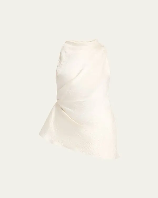 Alexander McQueen Asymmetric Ruched Satin Top - Oyster