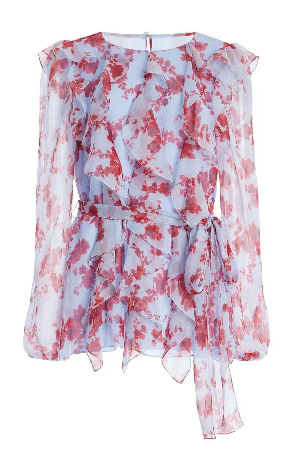 Carolina Herrera Sash-detailed Ruffled Silk Chiffon Top - Multi