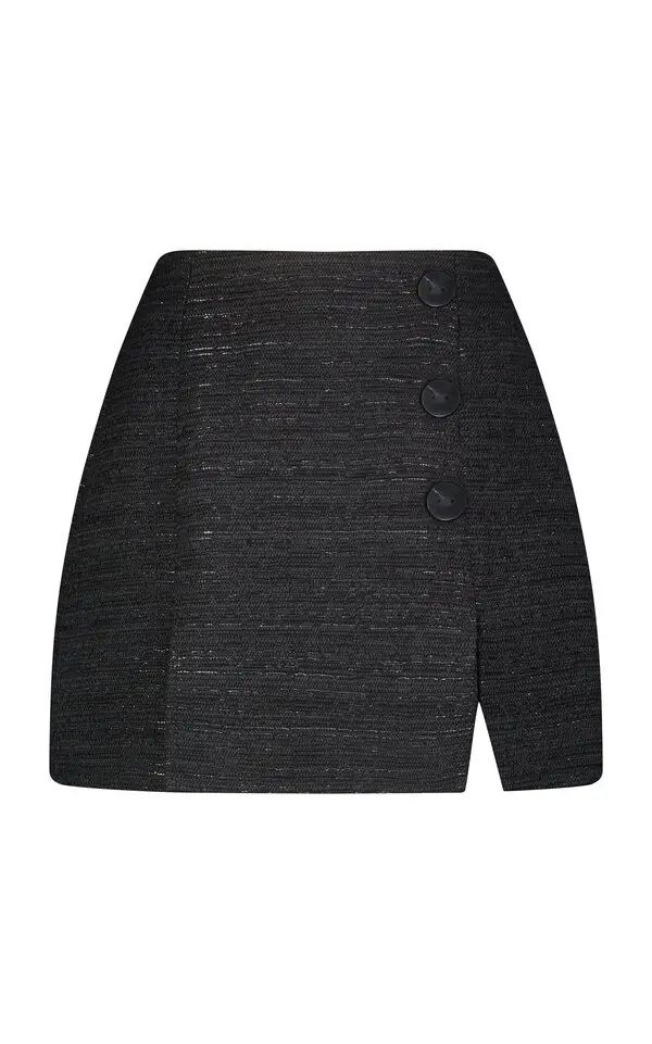Matthew Bruch Kick-pleat Tweed Mini Skirt - Black