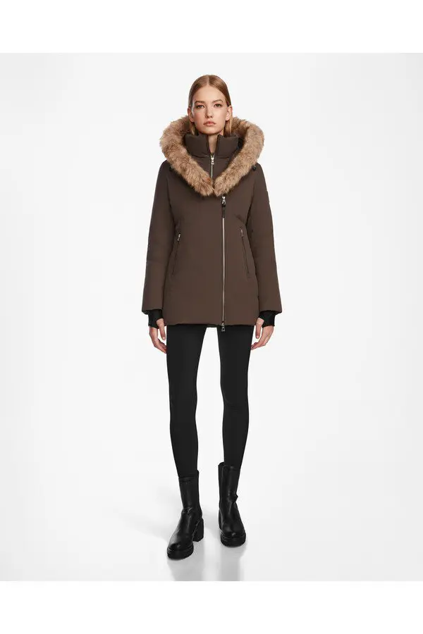 Rudsak Fitted Down Parka With Faux Fur Trim - Brown