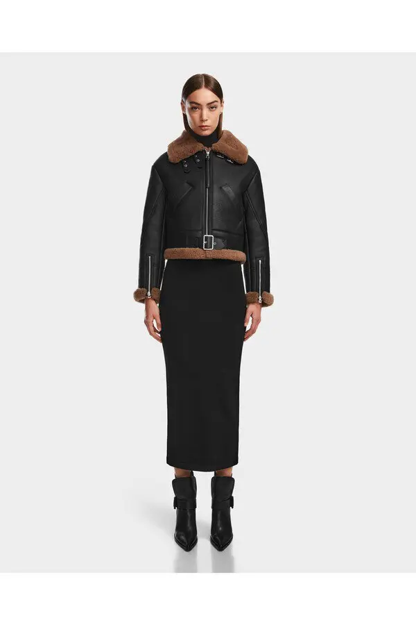 Rudsak Polina Shearling Moto Jacket - Black