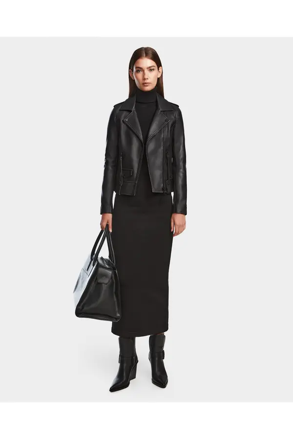 Rudsak Fitted Lambskin Leather Biker Jacket - Black