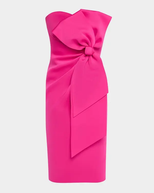 Badgley Mischka Strapless Bow-front Bodycon Dress - Pink