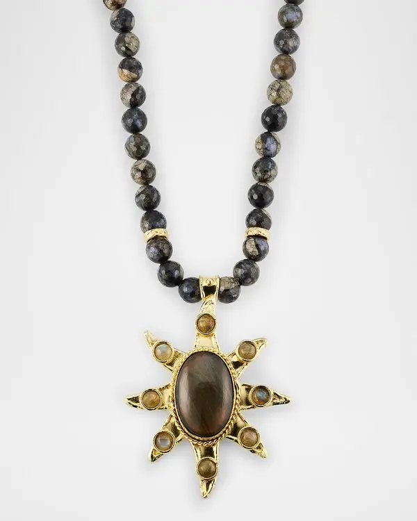 DEVON LEIGH Agate Beaded Necklace With Labradorite Pendant