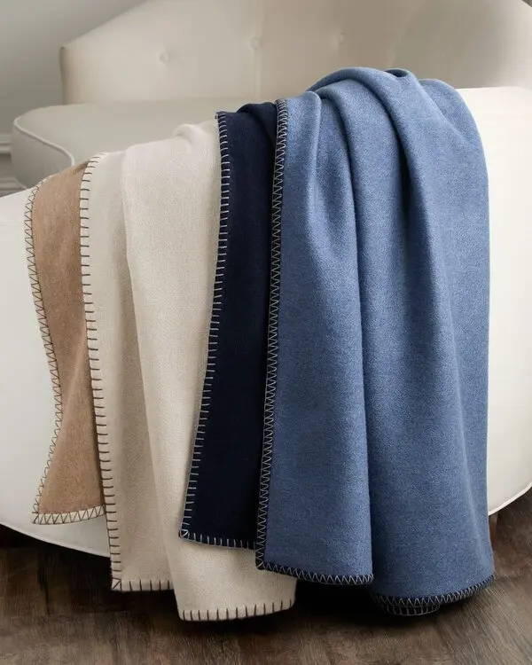 Sofia Cashmere Double-face Cashmere Throw With Contrast Stitch, 50" X 76