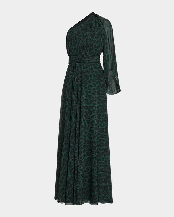 Sachin & Babi Makayla One-shoulder Gown - Emerald Big Cat