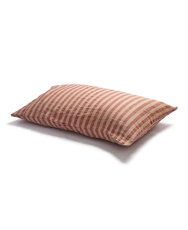 PIGLET IN BED Pembroke Stripe Linen Blend Pillowcases - Sandstone Red