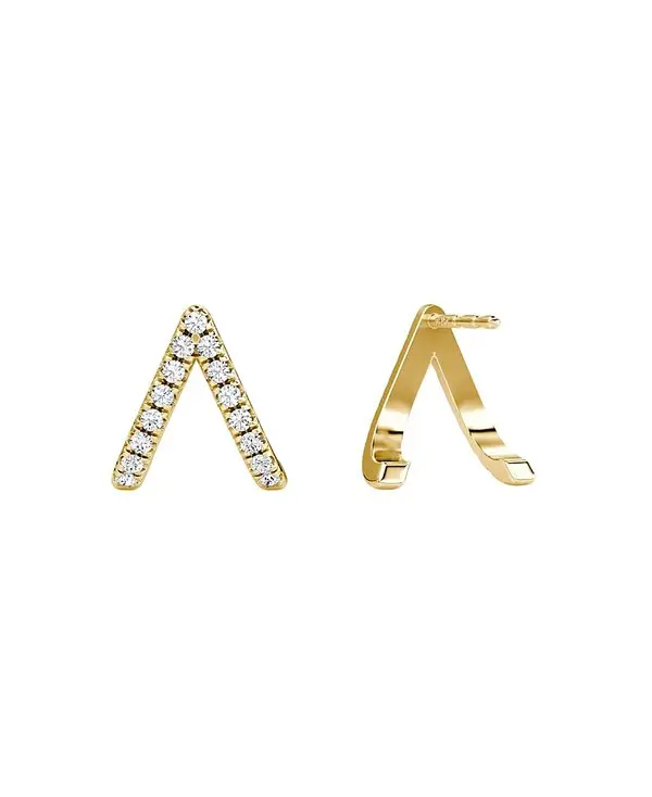 VRAI Reversed V Pave Huggie Earrings - K Yellow Gold