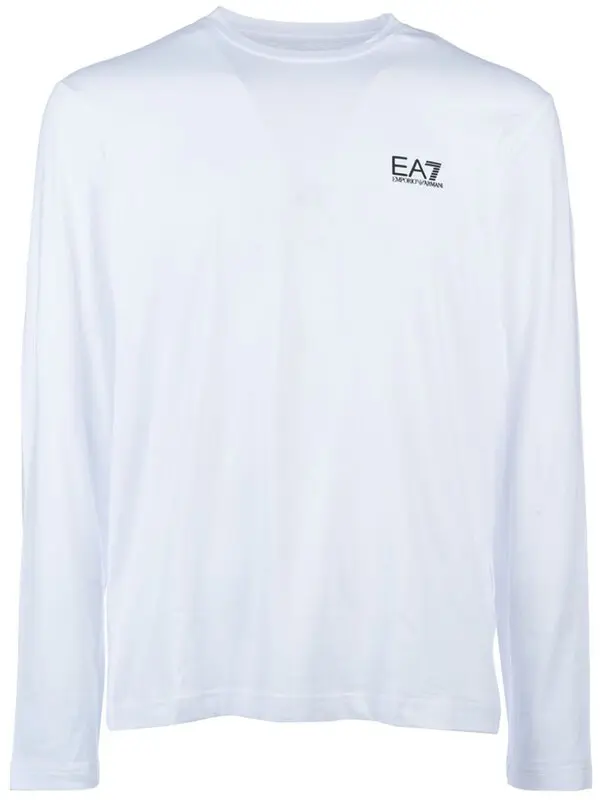 Emporio Armani Logo-Print Long-Sleeve T-Shirt In White - 43% Off