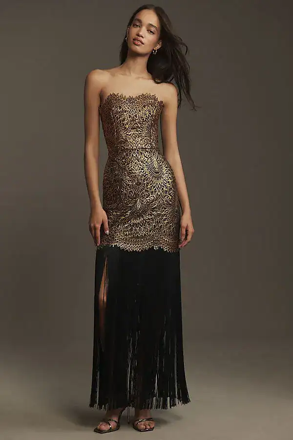 slim fit dress slacks Dramatic Gold Black Shimmery Gold Applique Choker Prom Dress main image 1