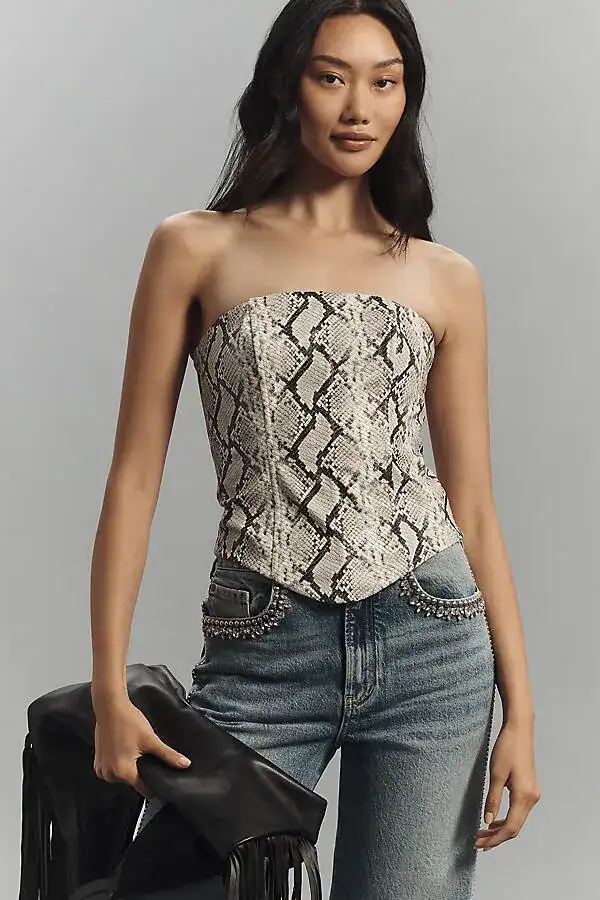 Extro & Vert Darcie Strapless Faux-Leather Snake Prt Corset Top In