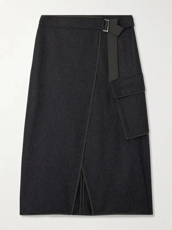 Brunello Cucinelli Shell-trimmed Wool-felt Wrap Midi Skirt - Gray