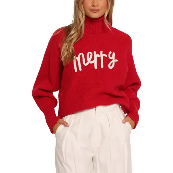 PETAL & PUP Merry Appliqué Turtleneck Sweater