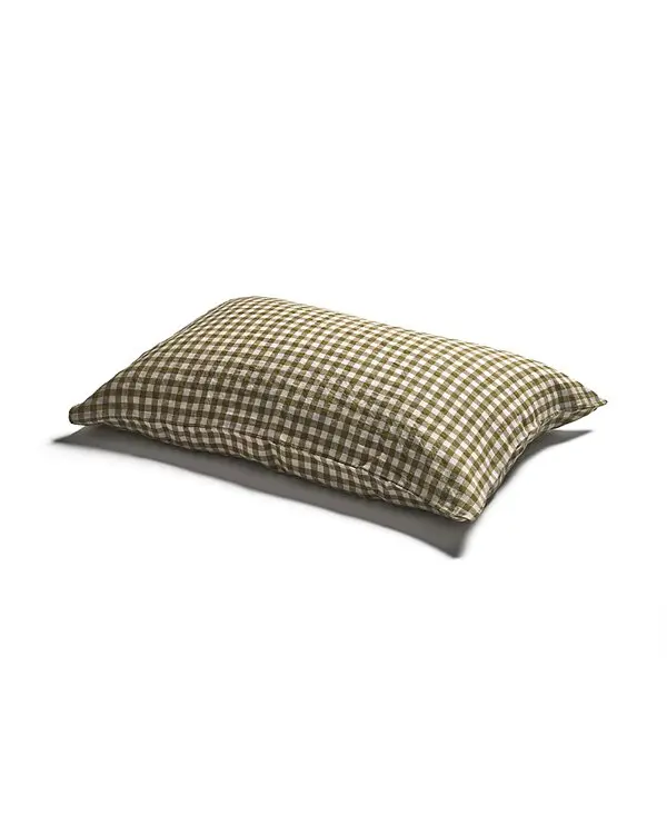 PIGLET IN BED Gingham Linen Pillowcase Pair - Botanical Green Gingham