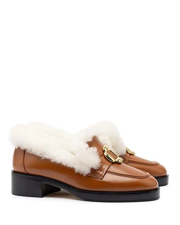 Larroude Bobbie Shearling Trim Loafers - Caramel