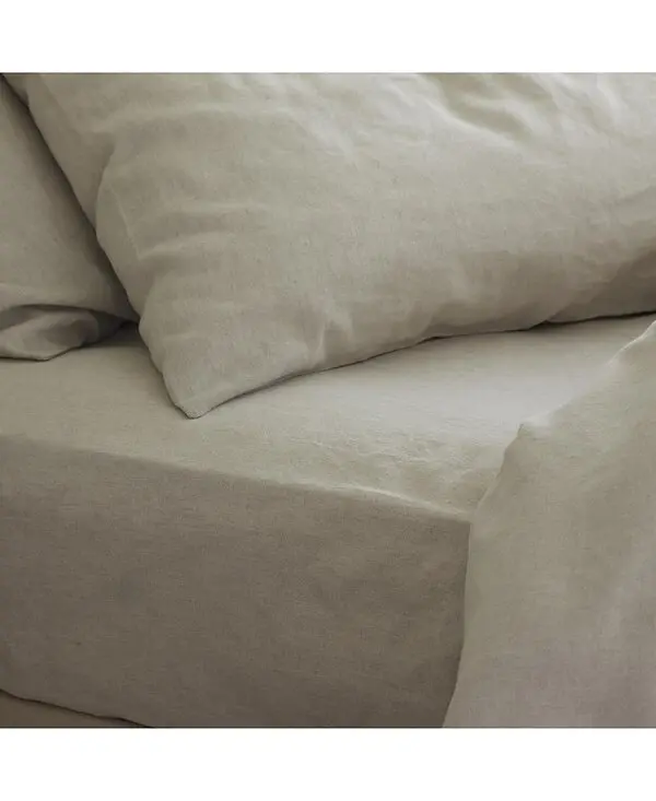 PIGLET IN BED Linen Blend Fitted Sheet - Oatmeal
