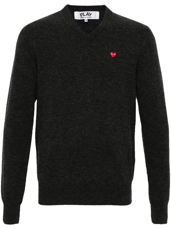 Play Comme Des Garcon Heart-patch Wool Jumper - Grey