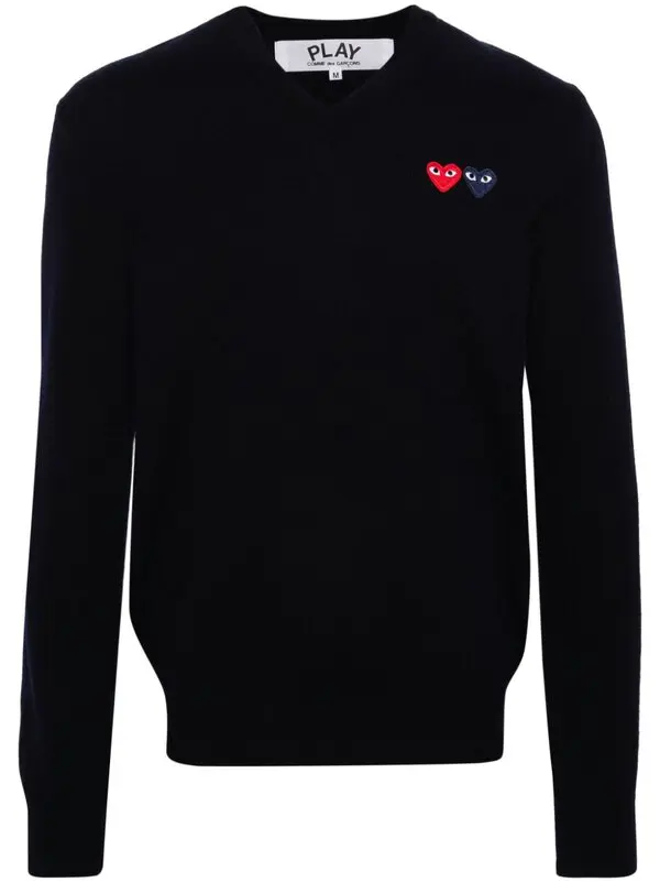 Play Comme Des Garcon Heart-patch Wool Jumper - Blue