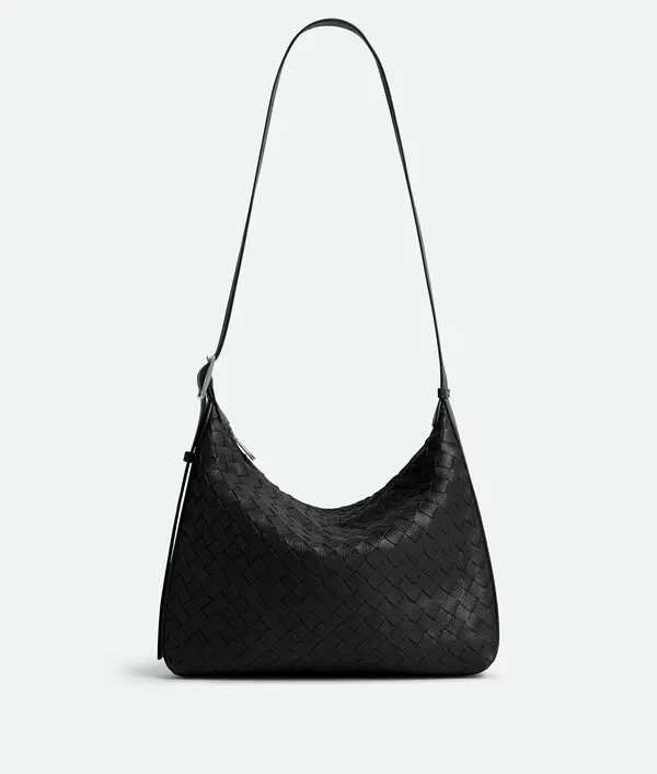 Bottega Veneta Intrecciato Deerskin Small Traveler Hobo Bag - Black