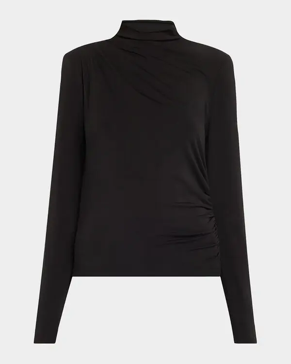 Veronica Beard Mylie Gathered Turtleneck Top - Black
