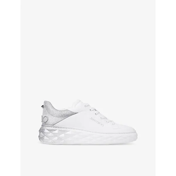 JIMMY CHOO Diamond Maxi Brand-embossed Leather Low-top Trainers - X White/silver