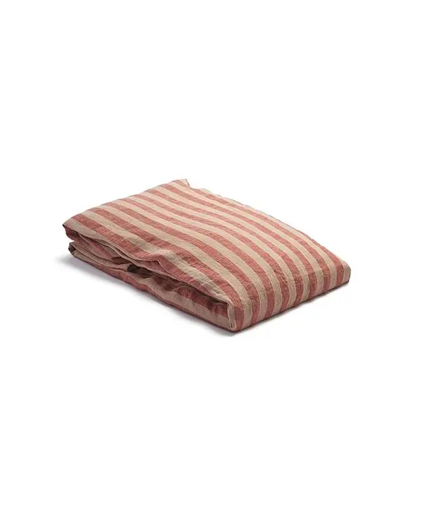 PIGLET IN BED Pembroke Stripe Linen Blend Flat Sheet - Sandstone Red