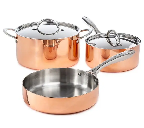 BERGHOFF Vintage 5pc Tri-ply Copper Cookware Se T With Lids