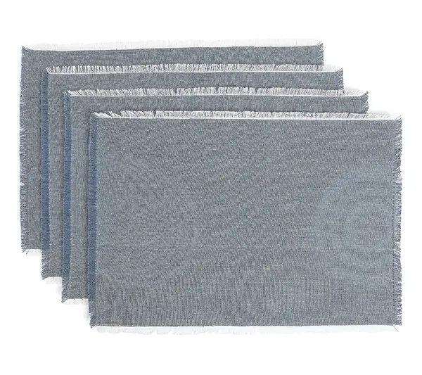 OVERANDBACK Over&back Set Of 4 Woven Frayed Chambray Placem Ats-100% Cotton