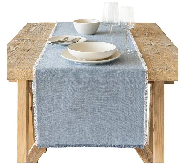 OVERANDBACK Over&back Woven Frayed Chambray Cotton Table Ru Nner