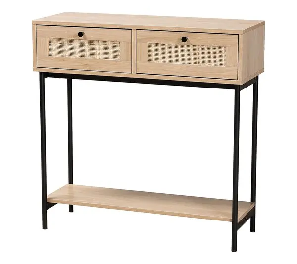 BAXTON STUDIO Sherwin Light Brown Woven Rattan Onsole Table