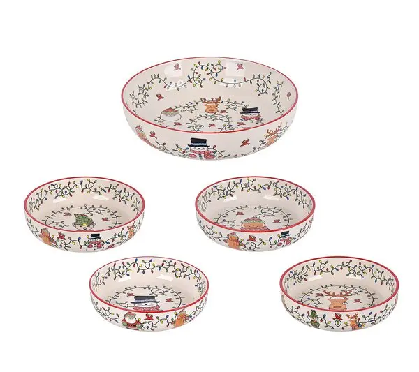 TEMP-TATIONS As Is Seasonal 3.5qt Serving Bowl W/4 Bowls