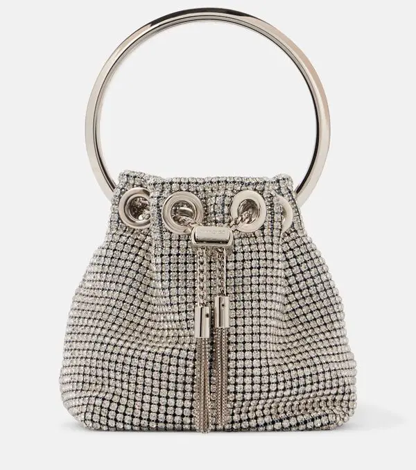 JIMMY CHOO Bon Bon Micro Embellished Bucket Bag - Silver