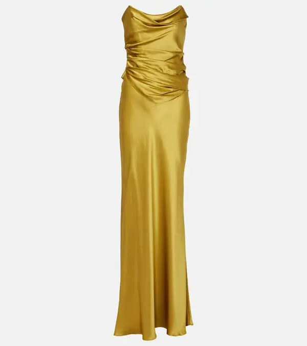 THE SEI Silk Satin Bustier Gown - Yellow