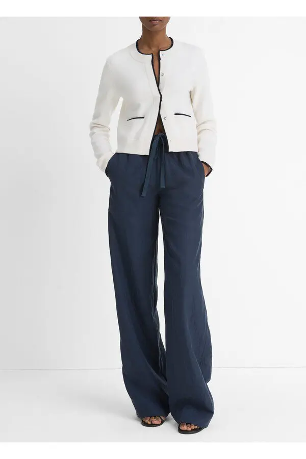 Vince Contrast-tipped Wool-blend Snap Cardigan