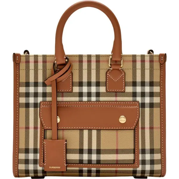 Burberry Mini Freya Check Tote - Vintage Check/briar Brown