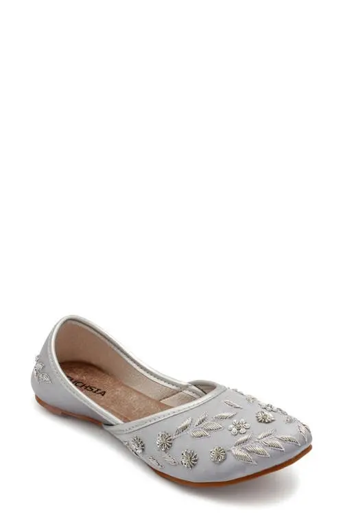 FUCHSIA Amira Embroidered Flats - Silver