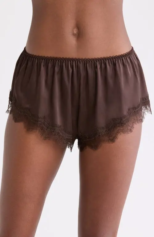 KAT THE LABEL Sorrento Lace Trim Shorts - Espresso