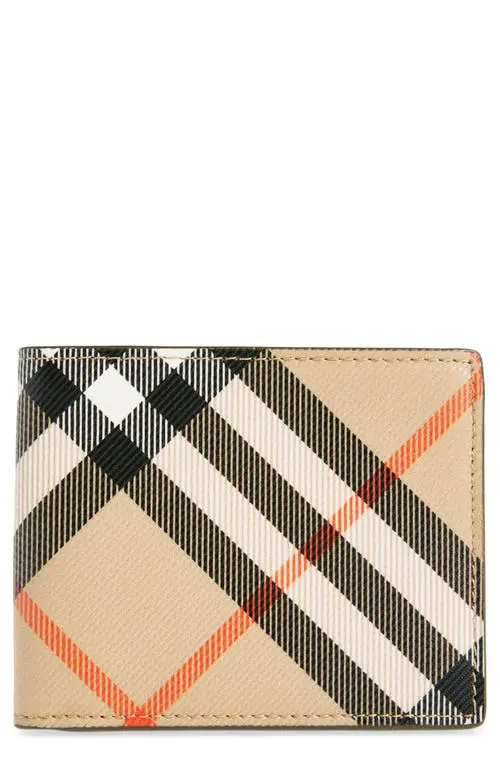 Burberry Check Coated Canvas & Leather Bifold Wallet