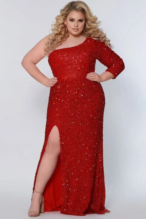 SYDNEY'S CLOSET One-shoulder Sequin Gown - Ruby