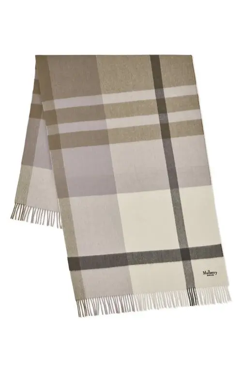 Mulberry Check Merino Wool Scarf - Eggshell/olive