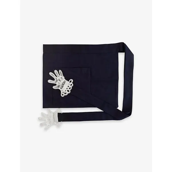 GOHAR WORLD Hand-motif Lace-applique Metallic Faux-leather Mini Apron - Navy