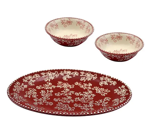 TEMP-TATIONS Floral Lace 16 Oval Platter W/ 2shallow Bowls