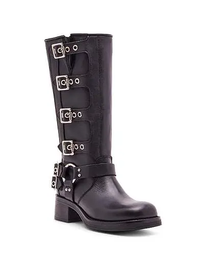 Pink Steve Madden Rocky Buckle Leather Boots - Black