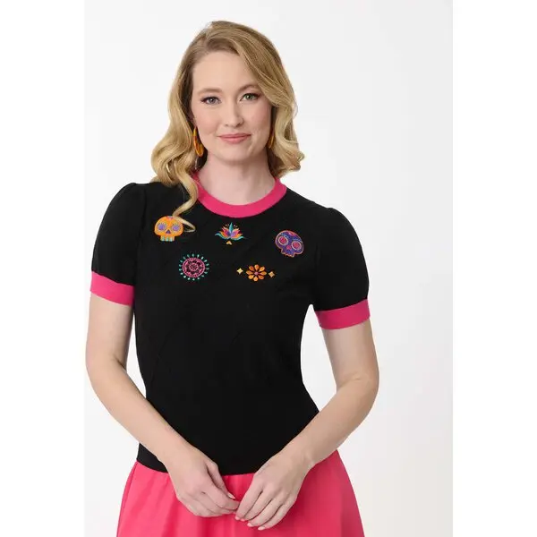 Unique Vintage Embroidered Sweater - Black