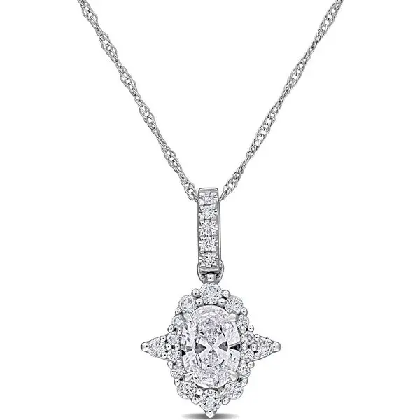 JULIANNA B. 14k Lab-grown Diamond Halo Pendant Necklace - White Gold
