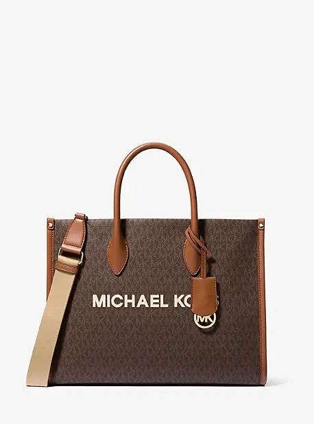 Michael Kors Mirella Medium Signature Logo Tote Bag - Brown